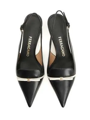 FERRAGAMO Giusina Slingback Leather Slingback With Bow Detail - Black