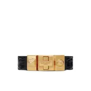 Saint Laurent Engraved Logo Spike Stud Leather Bracelet