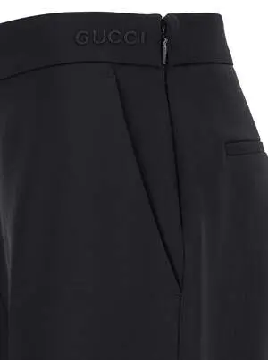 Gucci Flared Wool Pants With Logo Detail