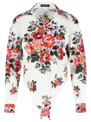 Dolce & Gabbana Floral Print Cotton Poplin Shirt - White
