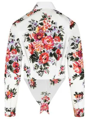 Dolce & Gabbana Floral Print Cotton Poplin Shirt - White