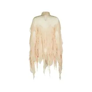 Blumarine Peach Pink Ruffled Texture Pussy-bow Collar Long Sleeve Blouse - Cream