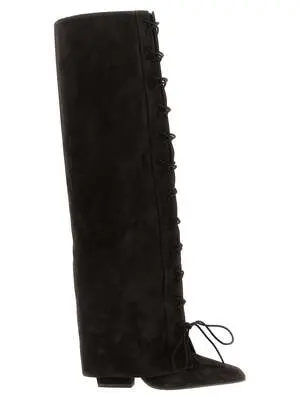 Paris Texas Jane" Fold Over Lace Up Suede Boots - Brown