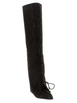 Paris Texas Jane" Fold Over Lace Up Suede Boots - Brown