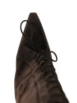Paris Texas Jane" Fold Over Lace Up Suede Boots - Brown