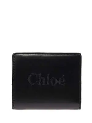Chloé Sense' Black Bi-fold Wallet With Tonal Logo Embroidery In Leather - Multicolor