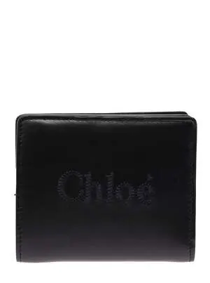 Chloé Sense' Black Bi-fold Wallet With Tonal Logo Embroidery In Leather - Multicolor