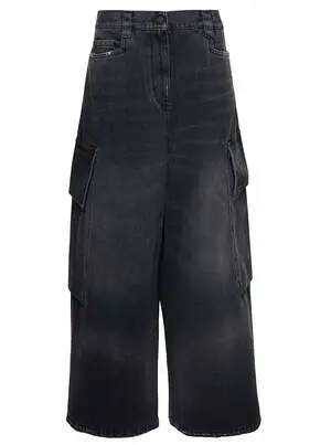 PALM ANGELS PALM ANGELS BW Wide Denim Cargo Pants