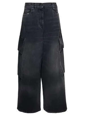 PALM ANGELS PALM ANGELS BW Wide Denim Cargo Pants