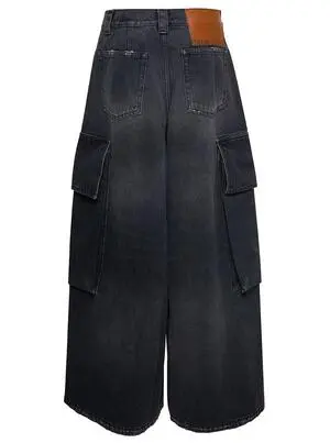 Palm Angels Bw Wide Denim Cargo Pants