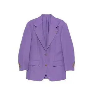 Versace Linen Blend Peak Lapel Blazer - Purple