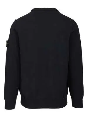 Stone Island Organic Cotton Crew Neck Sweater With Logo Patch - Blue