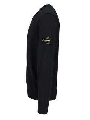 Stone Island Organic Cotton Crew Neck Sweater With Logo Patch - Blue