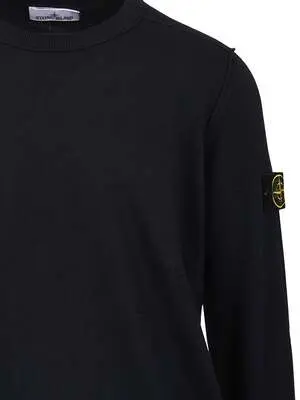 Stone Island Organic Cotton Crew Neck Sweater With Logo Patch - Blue