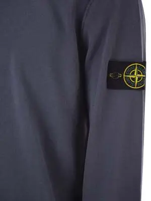 Stone Island Organic Cotton Crew Neck Sweater With Logo Patch - Blue