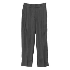 Peserico Grey Herringbone Pattern Cuffed Trousers