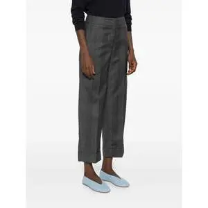 Peserico Grey Herringbone Pattern Cuffed Trousers