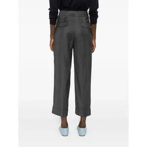 Peserico Grey Herringbone Pattern Cuffed Trousers