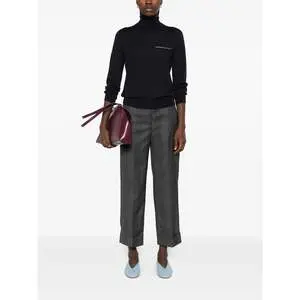 Peserico Grey Herringbone Pattern Cuffed Trousers