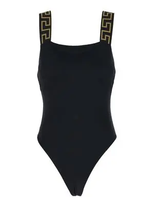 Versace Versace Women One-Piece Swimsuit With Square Neckline And Web Detail In Black Tech Fabric For Women Multicolor