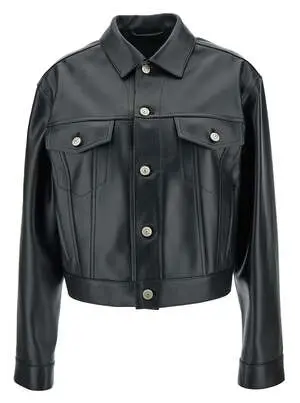 BALENCIAGA Balenciaga Cropped Leather Jacket With Silver-Tone Branded Buttons