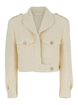 Givenchy Wool Blend Cropped Jacket With 4g Logo Detail - Multicolor