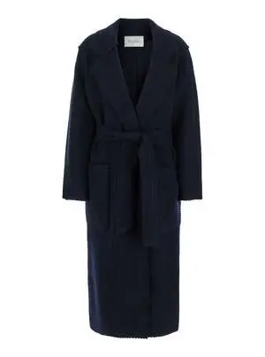 Max Mara Long Wool And Cashmere Coat With Belt - Multicolor