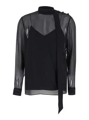 Gucci Black Silk Georgette Blouse With Pussy Bow Neck - Multicolor