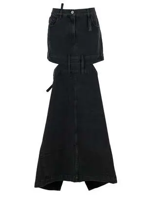 Attico Black Denim Midi Skirt With Maxi Cut-out - Multicolor