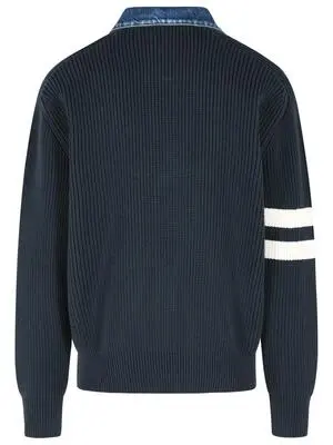 Dsquared2 Cotton Blend Knit Sweater With Denim Collar And Button Front
