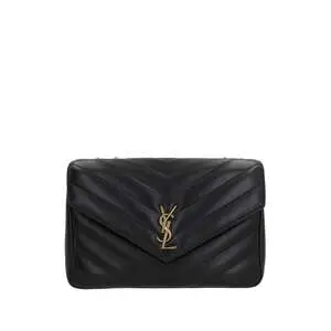 Saint Laurent Quilted Leather Shoulder Bag With Logo Plaque - Black