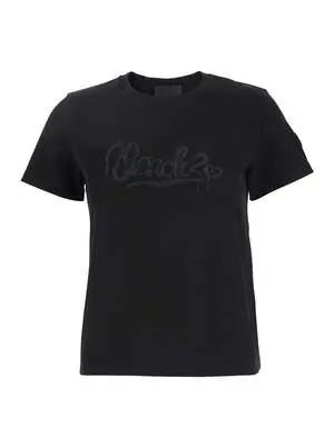 Moncler Embroidered Logo Cotton T-shirt - Black