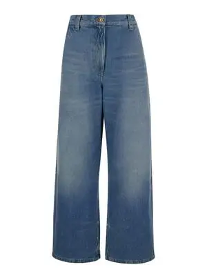 Palm Angels Light Blue High-waisted Wide Leg Jeans - Multicolor