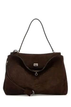 Balenciaga Dark Suede Large Rodeo Handbag - Brown