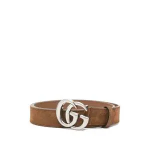 Gucci Gg Buckle Suede Belt - Brown