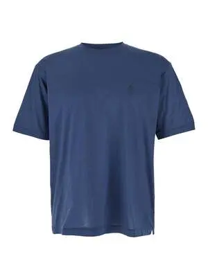 C.P. COMPANY C.P. Company Men Blue Crewneck T-Shirt With Logo Embroidery On The Front In Cotton Man Multicolor