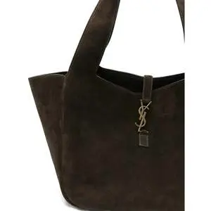 Saint Laurent Suede Tote Bag With Logo Plaque
