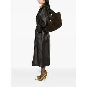 Saint Laurent Suede Tote Bag With Logo Plaque