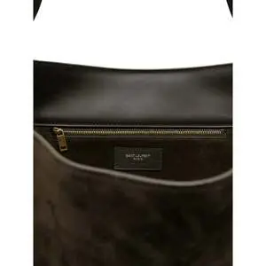 Saint Laurent Suede Tote Bag With Logo Plaque