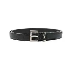 Saint Laurent Cassandre Logo Plaque Belt - Black