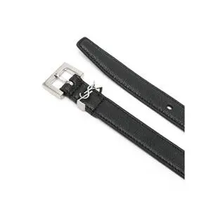 Saint Laurent Cassandre Logo Plaque Belt - Black