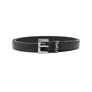 Saint Laurent Cassandre Logo Plaque Belt - Black