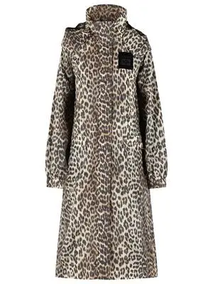 GANNI Leopard Print Polyamide Parka - Brown