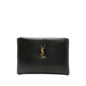 Saint Laurent Padded Lambskin Clutch Bag With Cassandre Logo - Black
