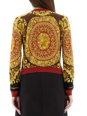 Versace Baroque Silk Knit Cropped Cardigan - Red