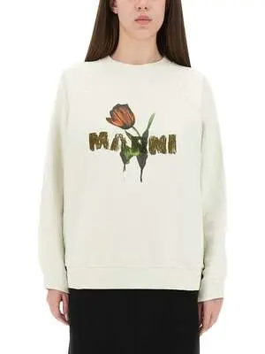 Marni Cotton Sweatshirt With Tulip Print - White