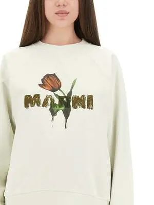 Marni Cotton Sweatshirt With Tulip Print - White