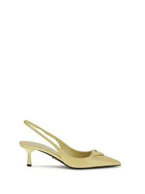 Prada Slingback Pumps With Leather Triangle Logo - Yellow