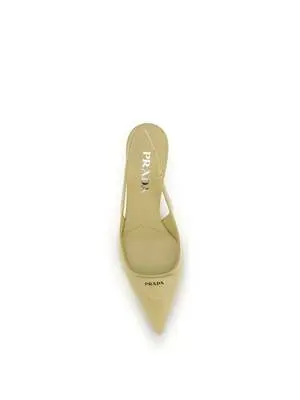 Prada Slingback Pumps With Leather Triangle Logo - Yellow