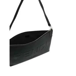 Fendi Calf Leather Embossed Logo Clutch Bag - Black